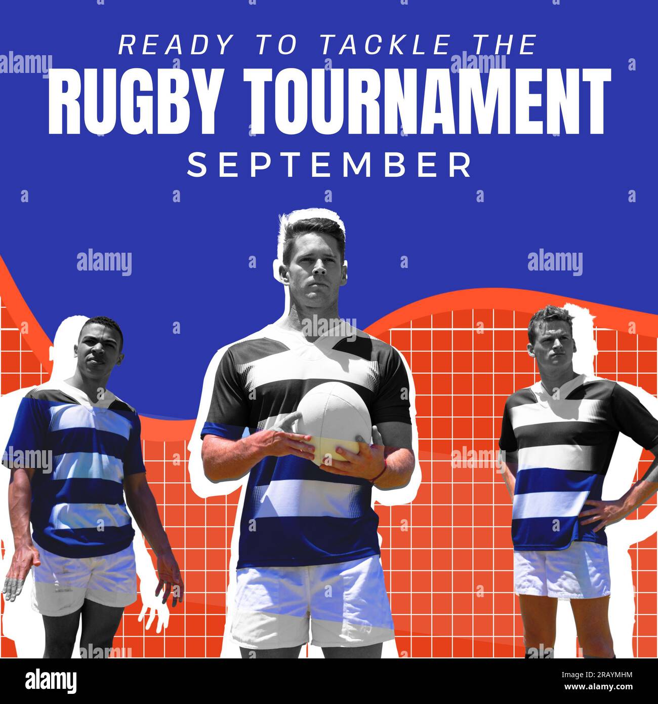 Ready to tackle the rugby tournament text and diverse male rugby ...