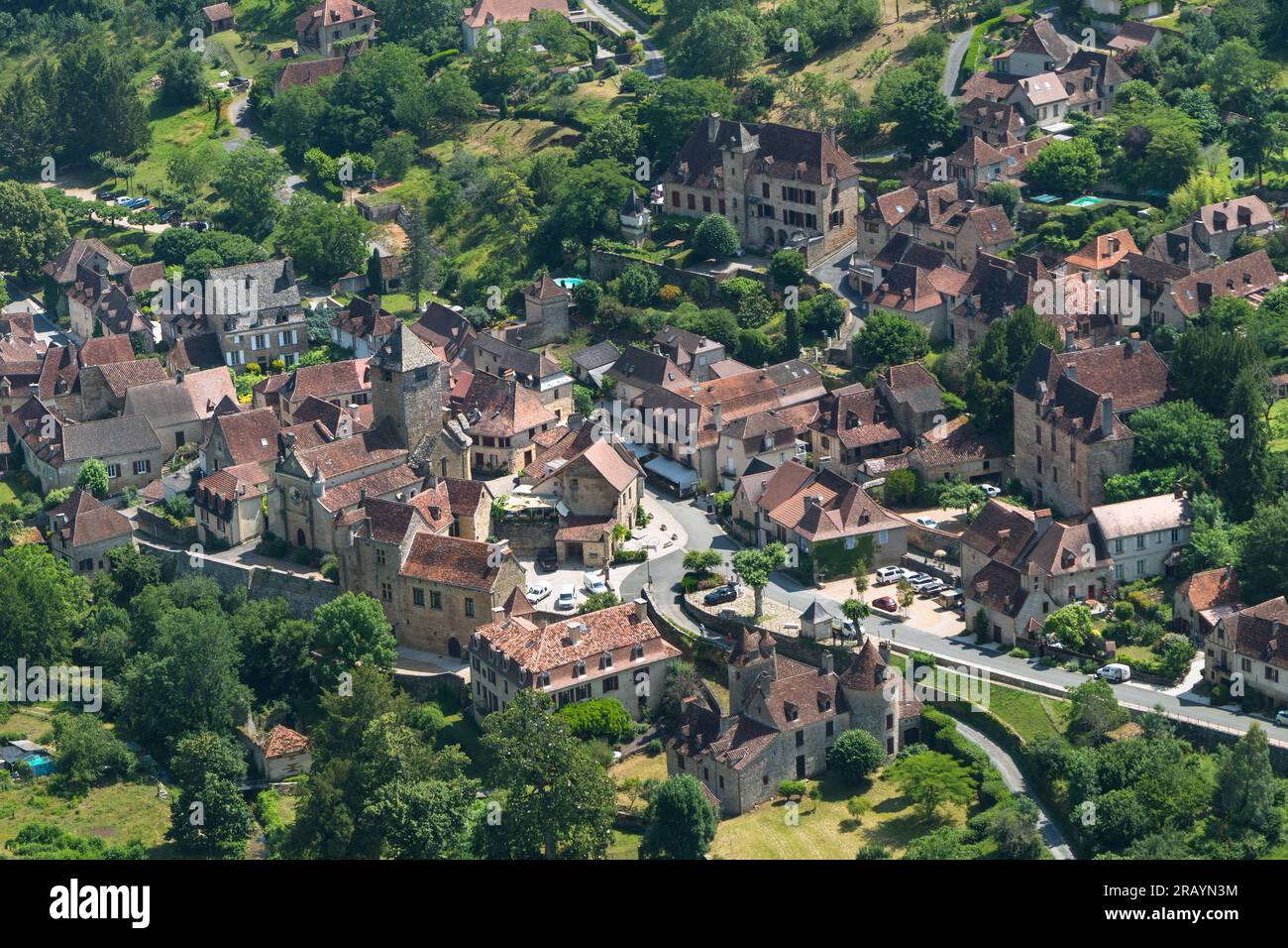 The Medieval village of Autoire viewed from the Cirque d'Autoire, Lot Department of Southwest ...