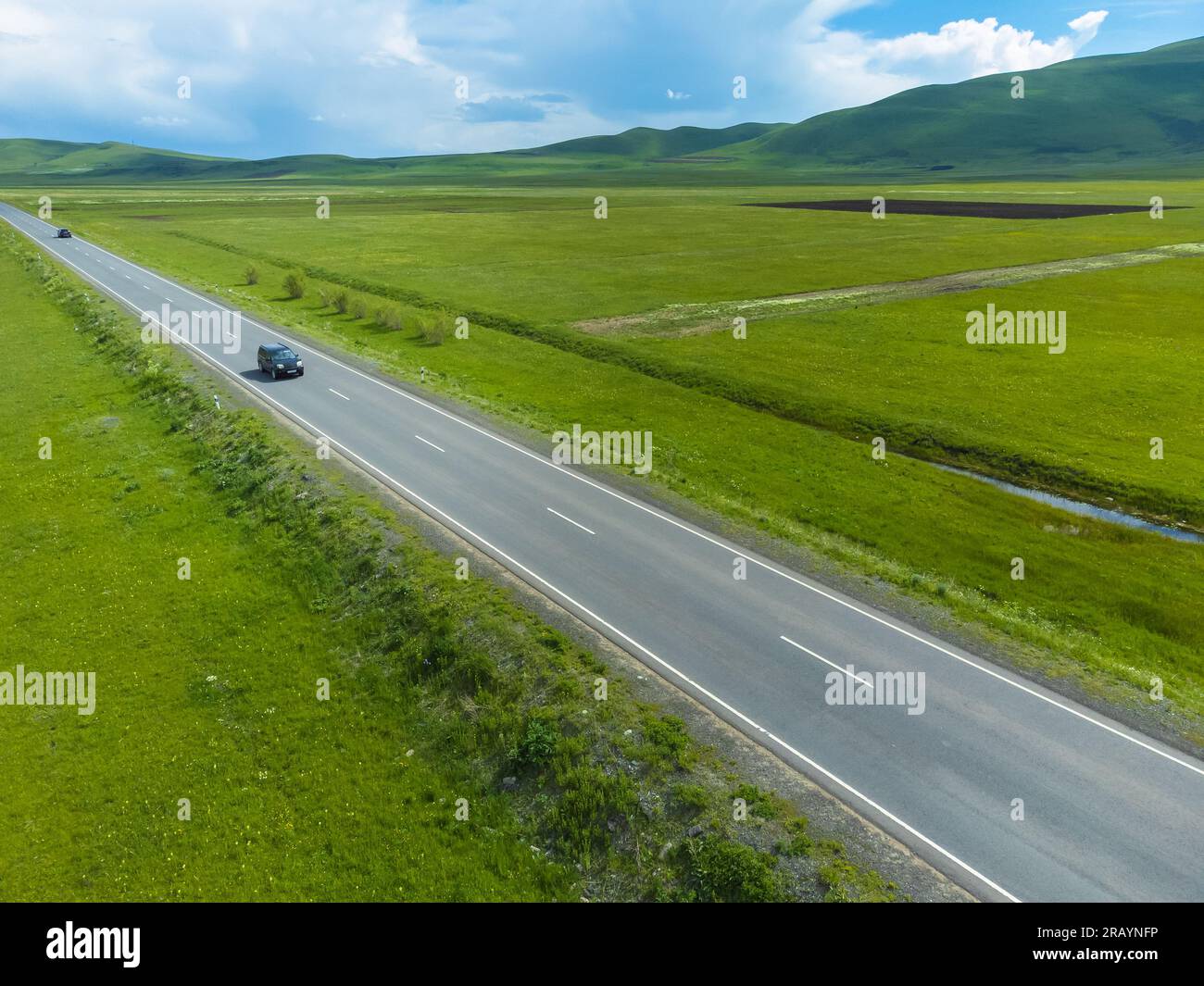 Aerial forward highway along green hi-res stock photography and images ...