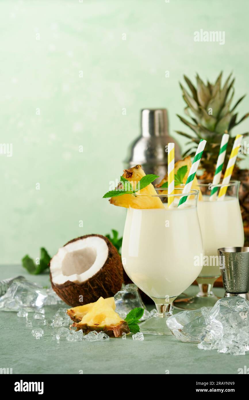 Pina Colada. Traditional caribbean cocktail from rum, pineapple juice ...