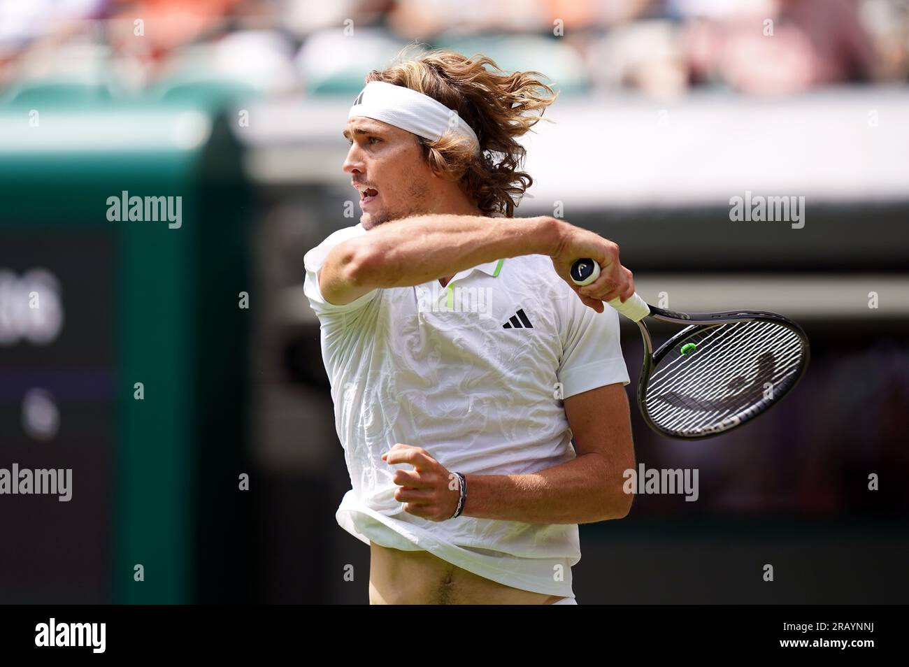 Alexander Zverev in action against Gijs Brouwer (not pictured) on day four of the 2023 Wimbledon ...