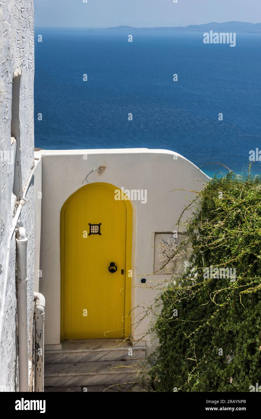 A Yellow Door in Kardiani Village, Tinos Stock Photo - Alamy