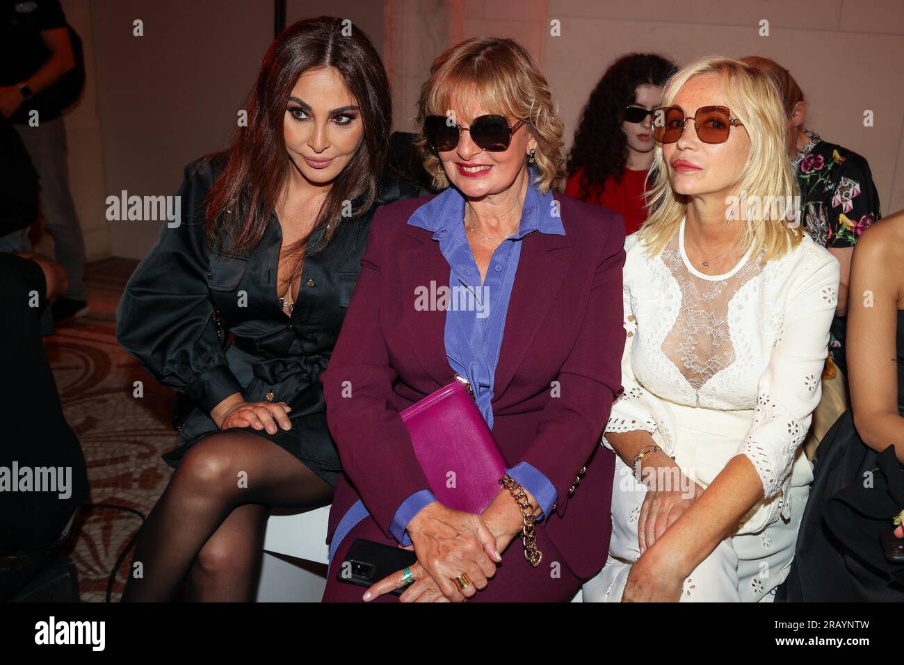 Paris, France. 05th July, 2023. Elissa Khoury, Youssra and Emmanuelle Béart attend the Elie Saab ...