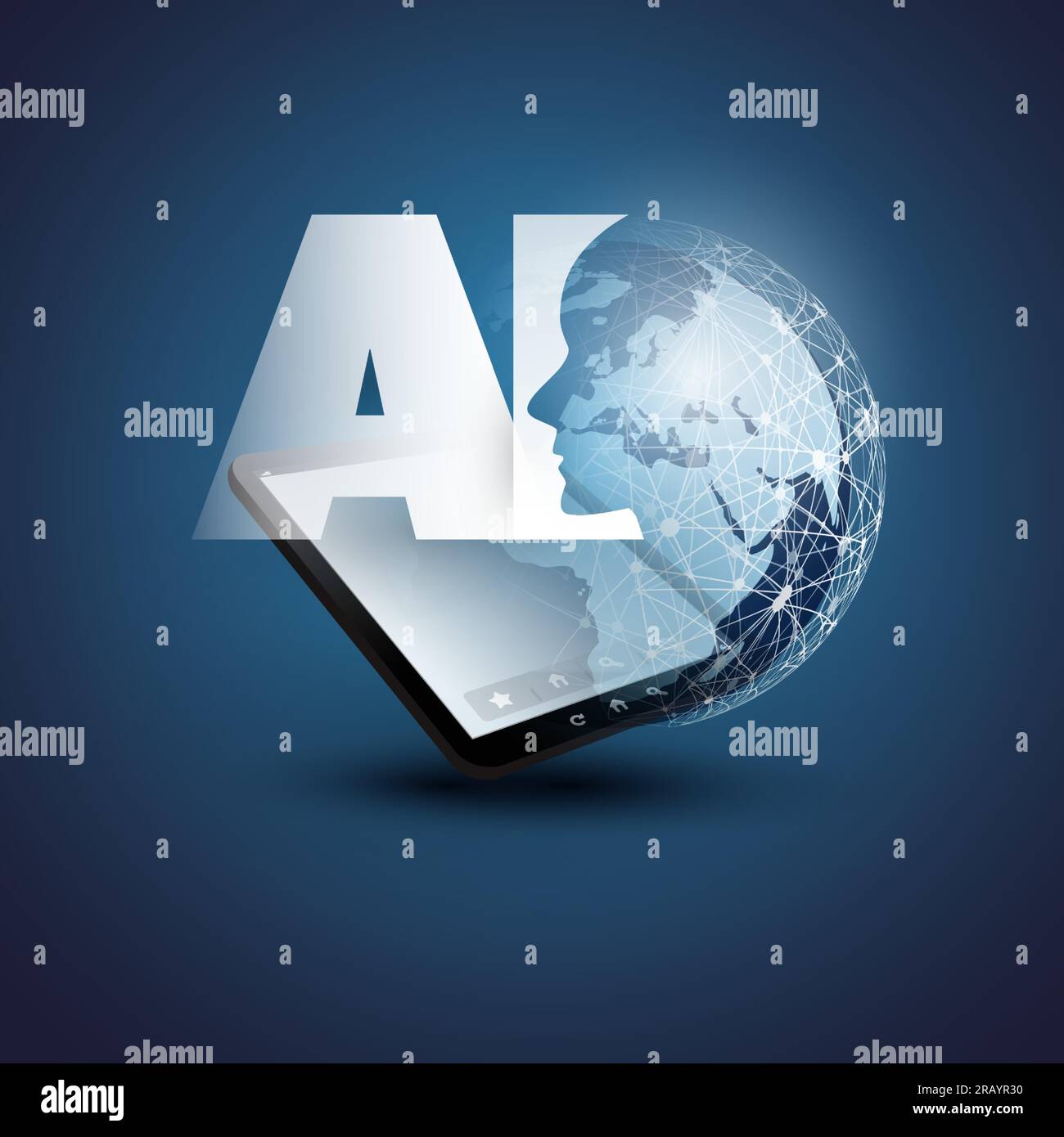 Blue Machine Learning, Artificial Intelligence, Cloud Computing and Networks Design Concept with ...