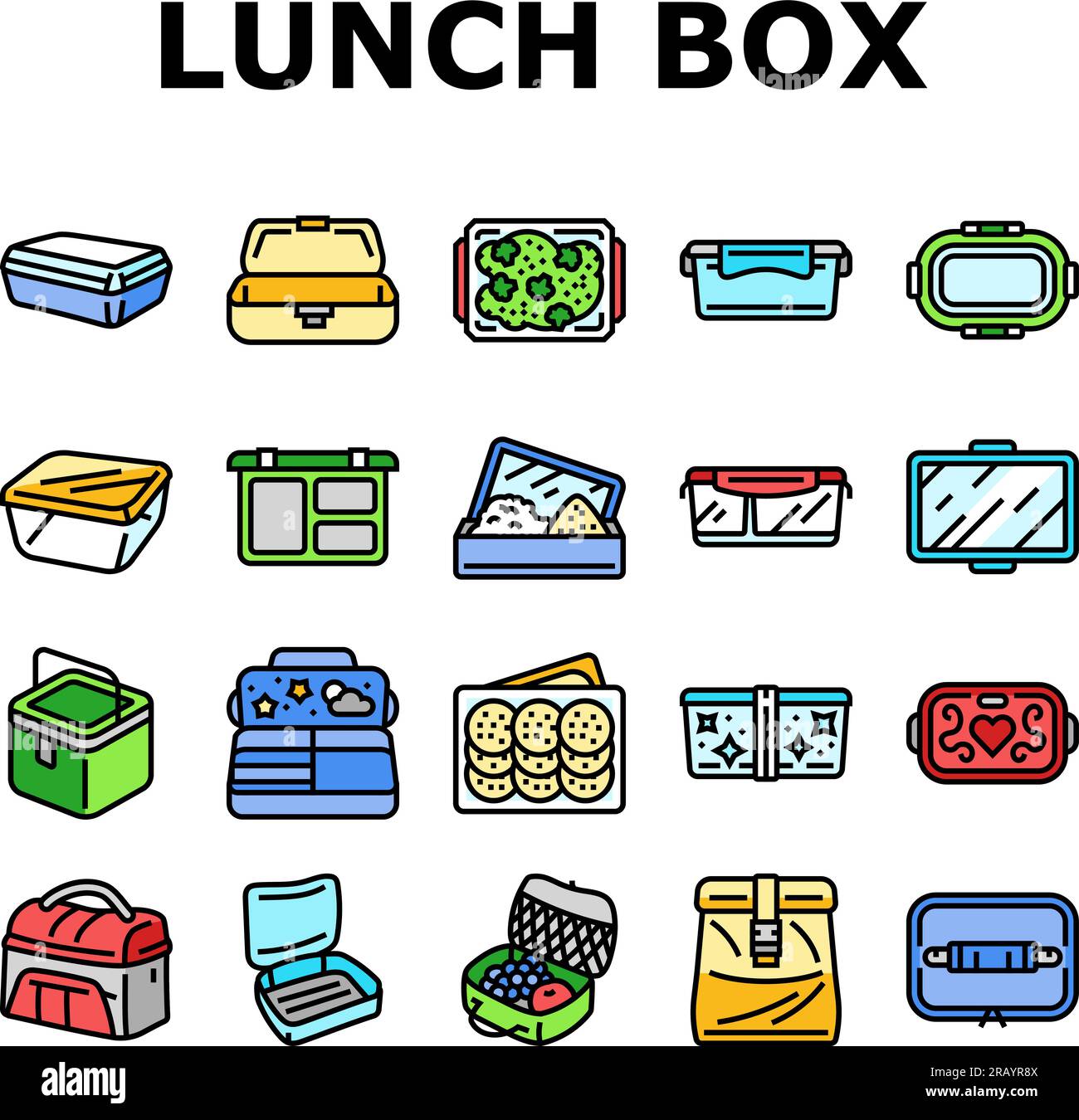 lunch box food school meal icons set vector Stock Vector Image & Art ...