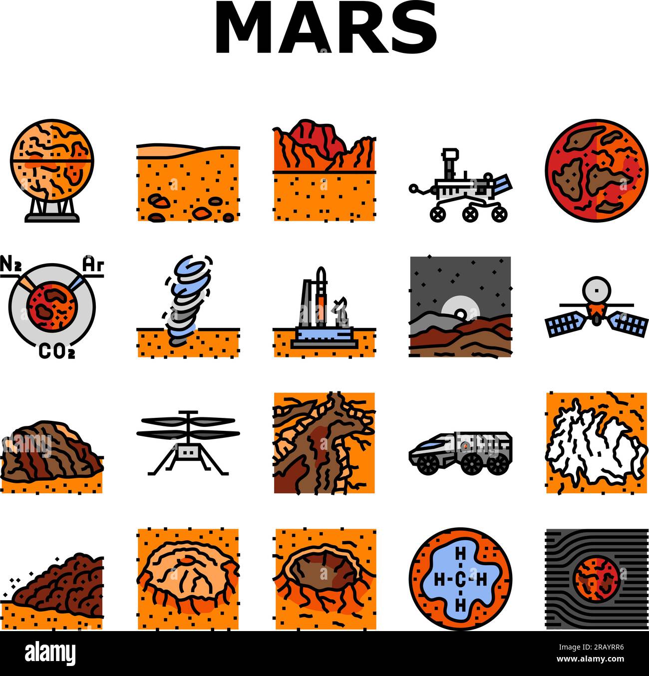 mars planet space astronomy icons set vector Stock Vector Image & Art ...