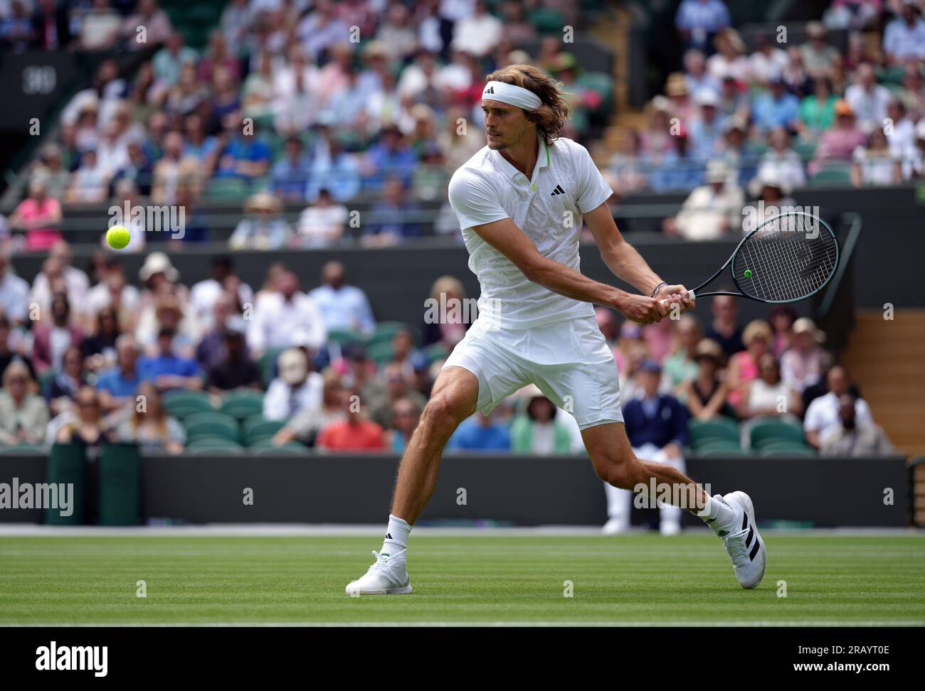 Alexander Zverev in action against Gijs Brouwer (not pictured) on day four of the 2023 Wimbledon ...