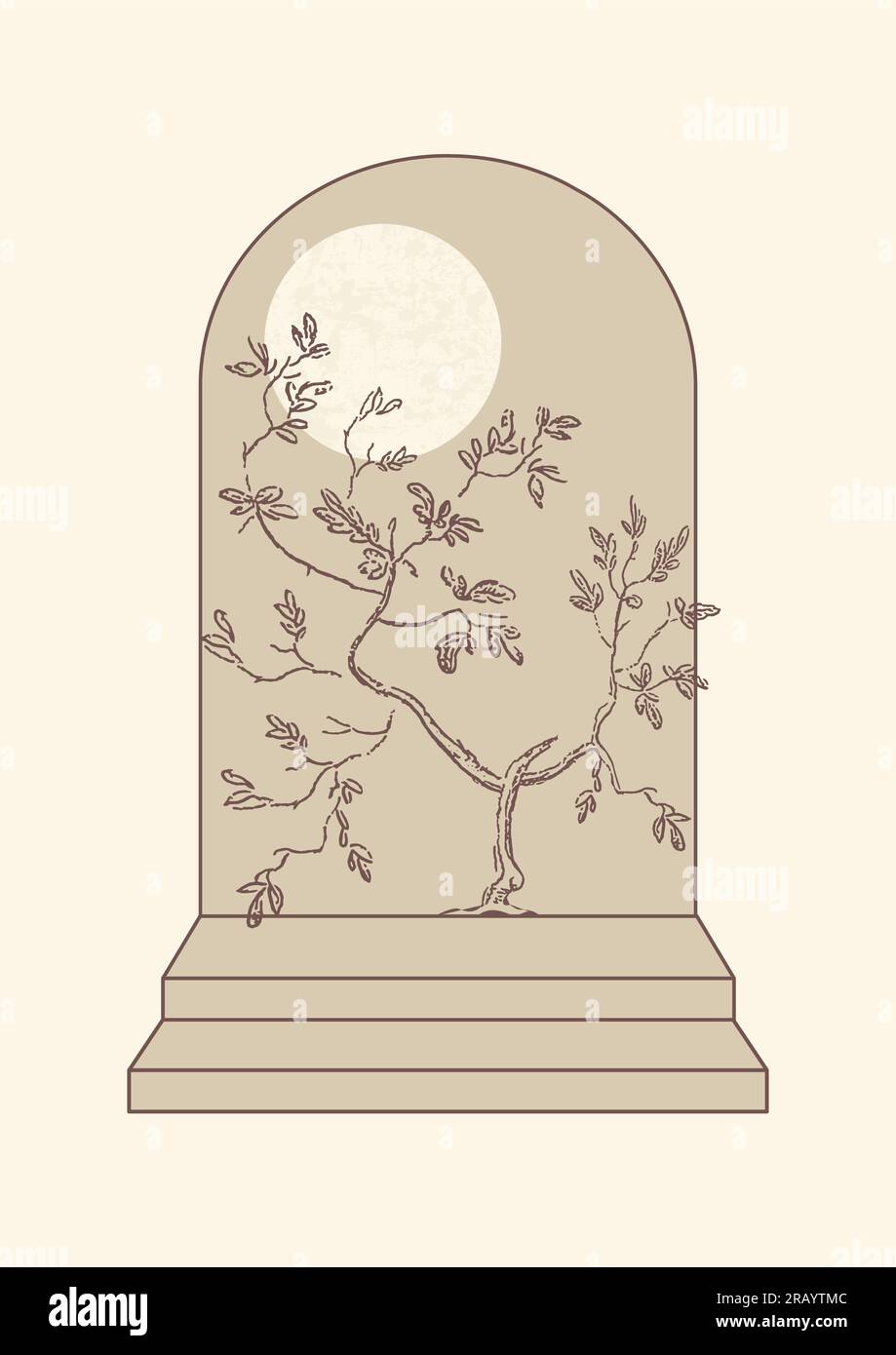 Growing tree in arch minimalist illustration poster Stock Vector Image ...