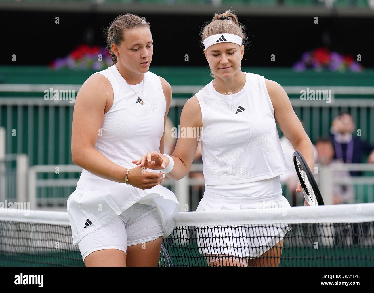 Jule Niemeier (left) following victory over Karolina Muchova on day ...
