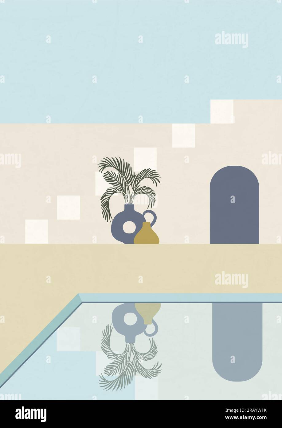 Minimalist landscape, Moroccan style simple architecture poster Stock ...