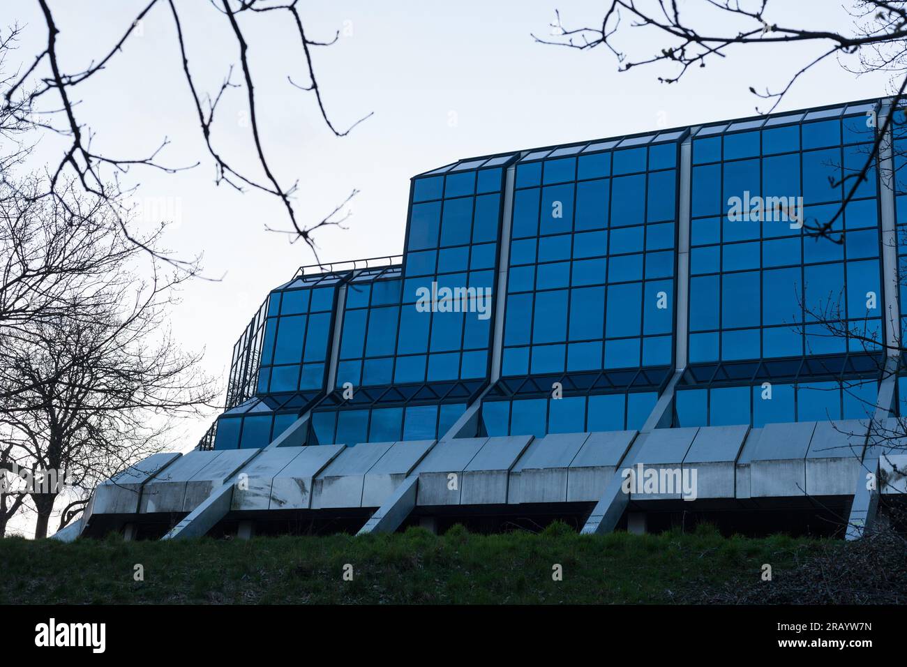 A corporate office building with trees and branches Stock Photo - Alamy