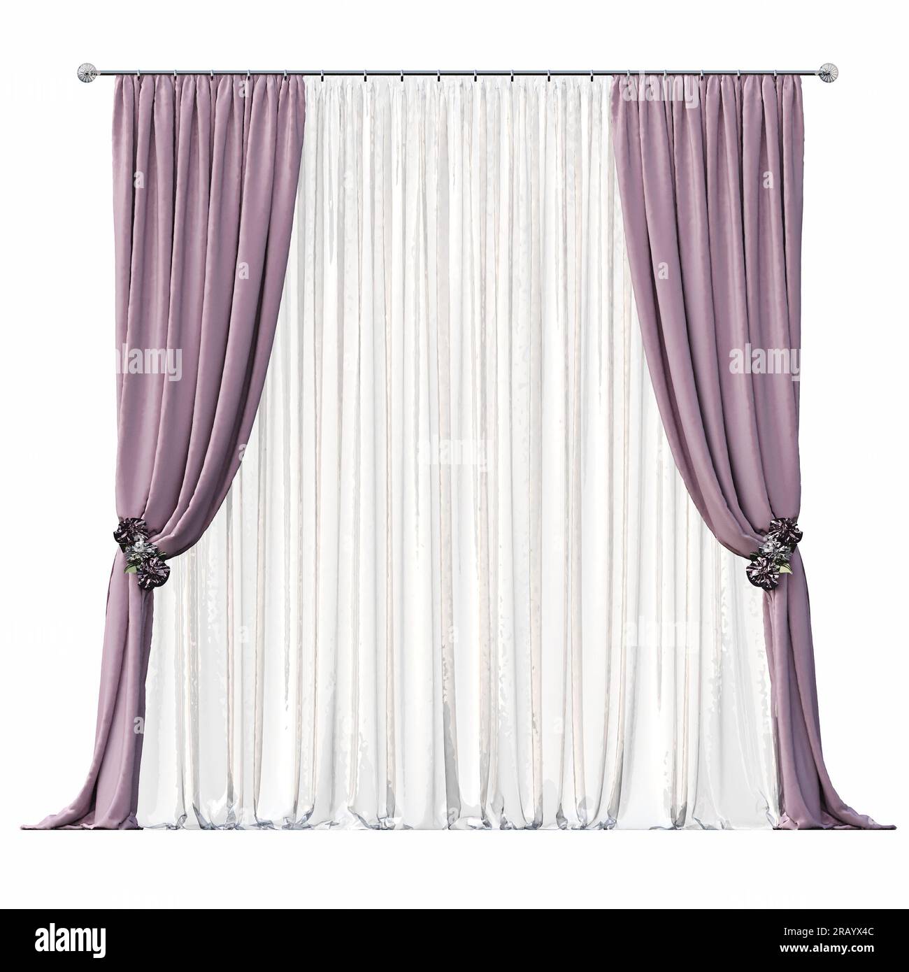 curtain isolated on white background, interior decorations, 3D ...