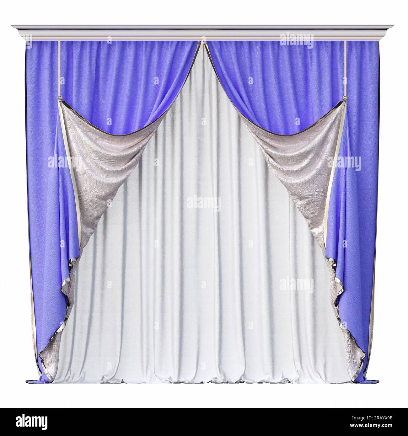 curtain isolated on white background, interior decorations, 3D ...
