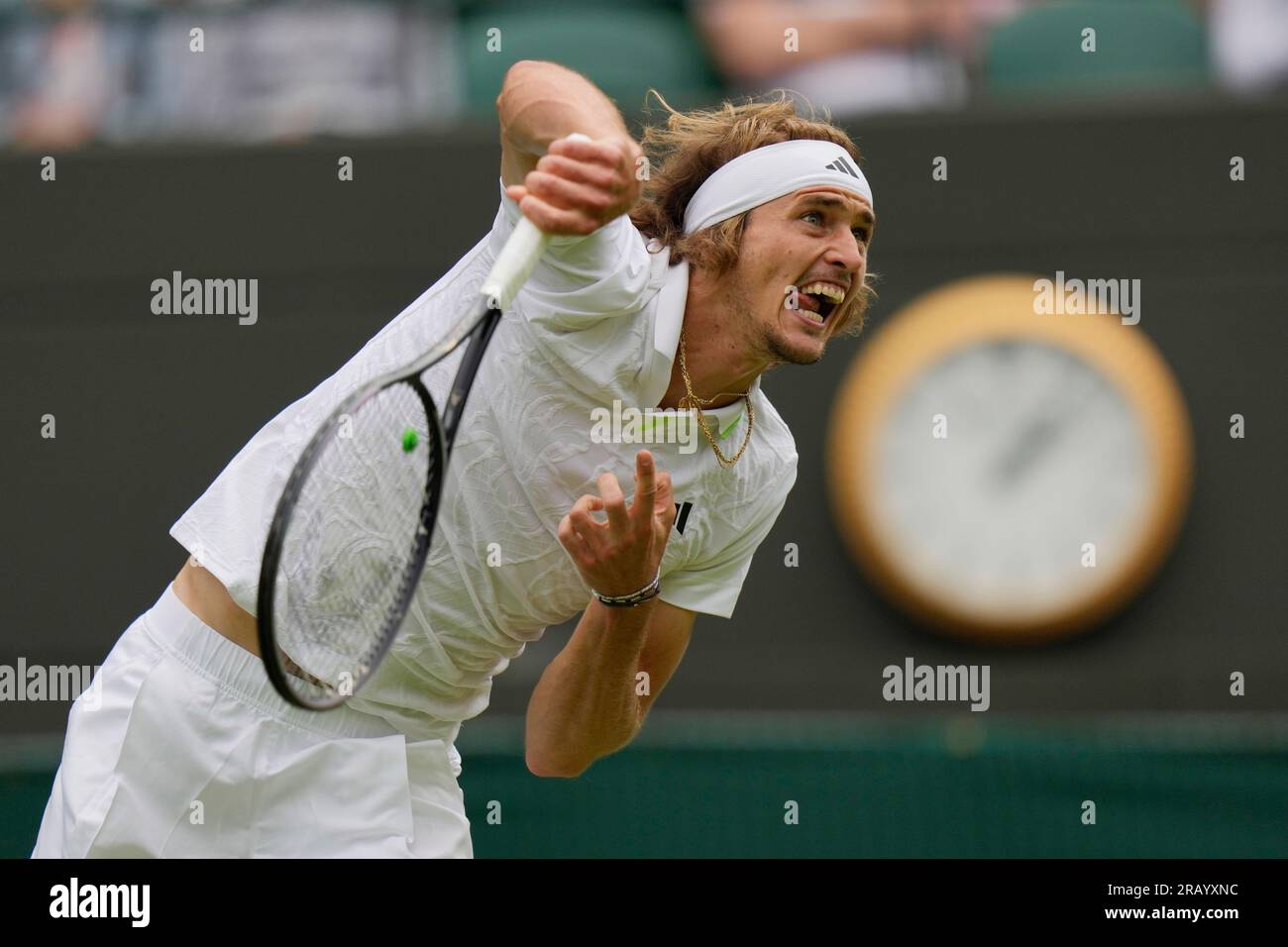 Germany's Alexander Zverev serves to Gijs Brouwer of the Netherlands during the men's singles ...