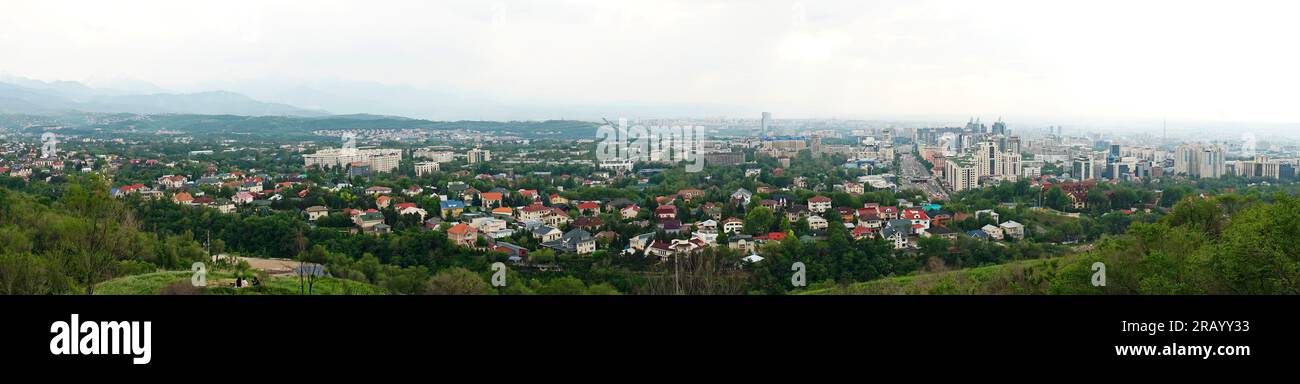 Panorama of Almaty views. Kazakhstan, Alma-Ata houses. in the summer ...