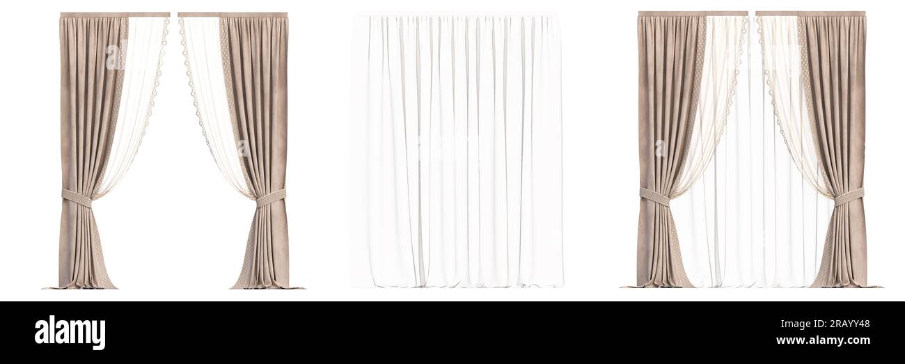 curtain isolated on white background, interior decorations, 3D ...