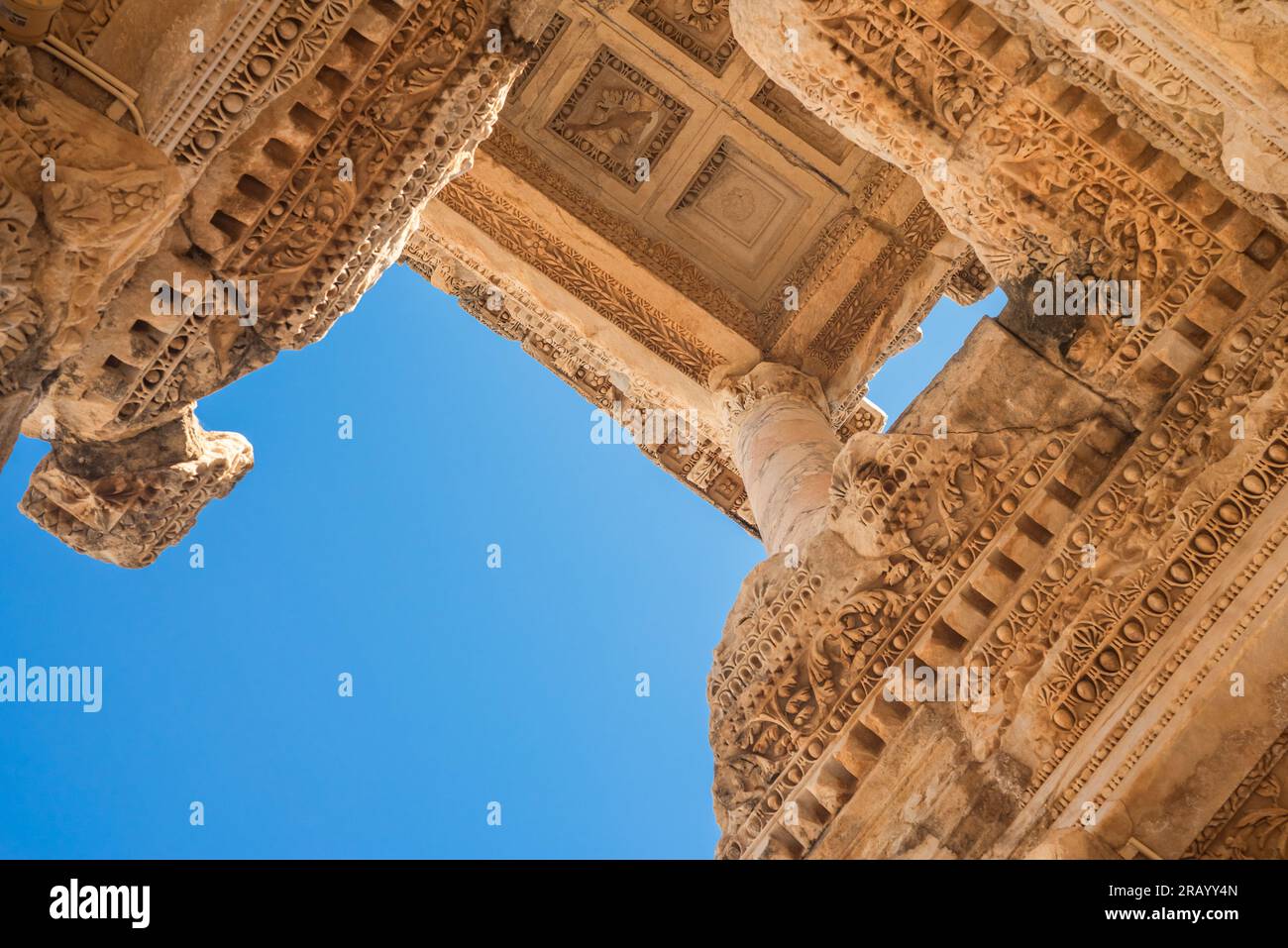 Architectural and facade design of the Library of Celsus. Ephesus ...