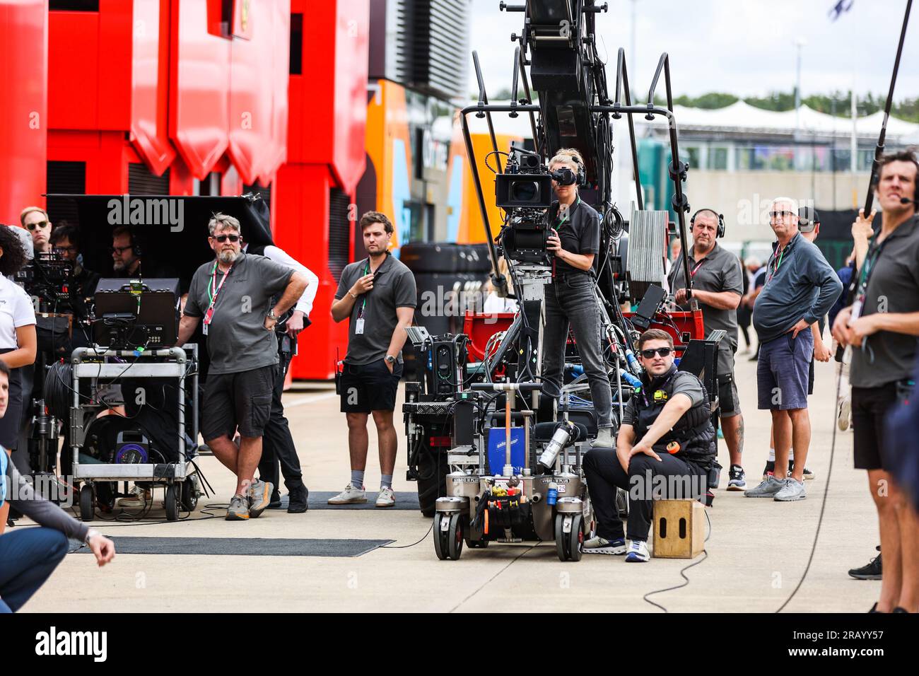 APEX APXGP Team crew filming in the paddock for the F1 movie by Apple Studios/Bruckheimer Films ...