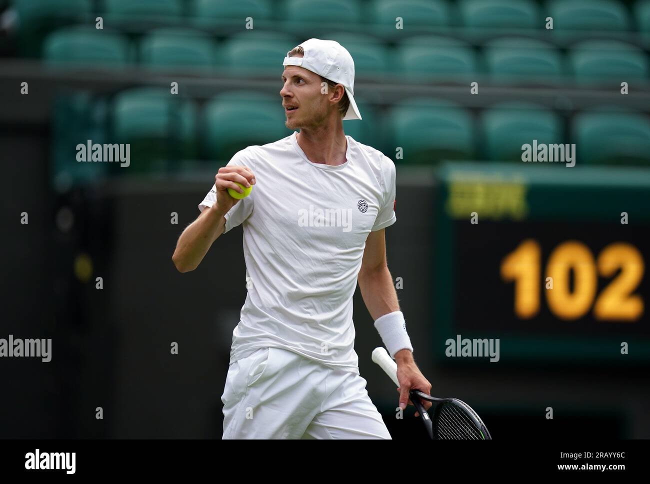 Gijs Brouwer in action against Alexander Zverev (not pictured) on day four of the 2023 Wimbledon ...