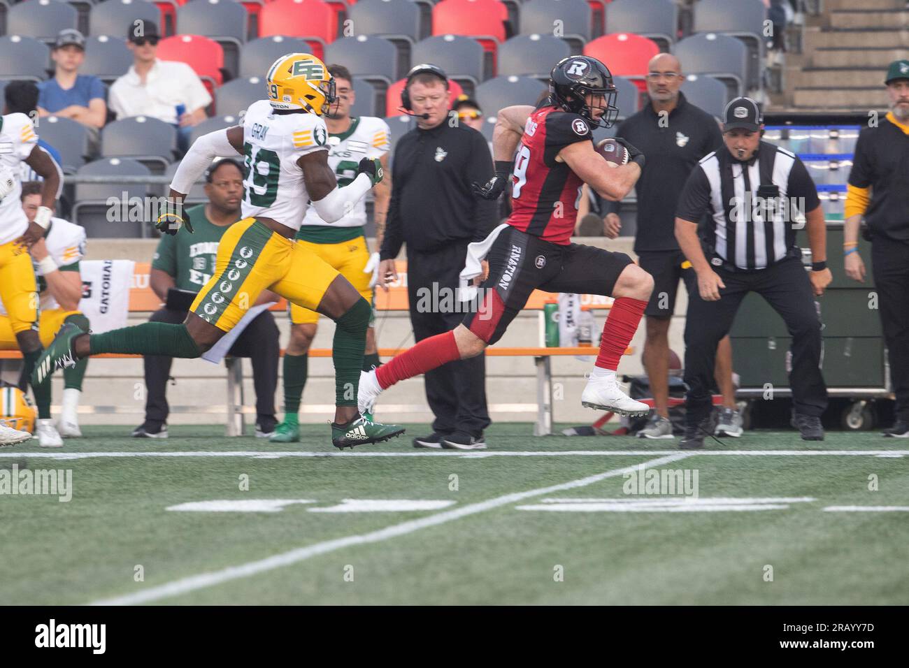 June 30, 2023: Ottawa Redblacks fullback Marco Dubois (89) runs for a ...