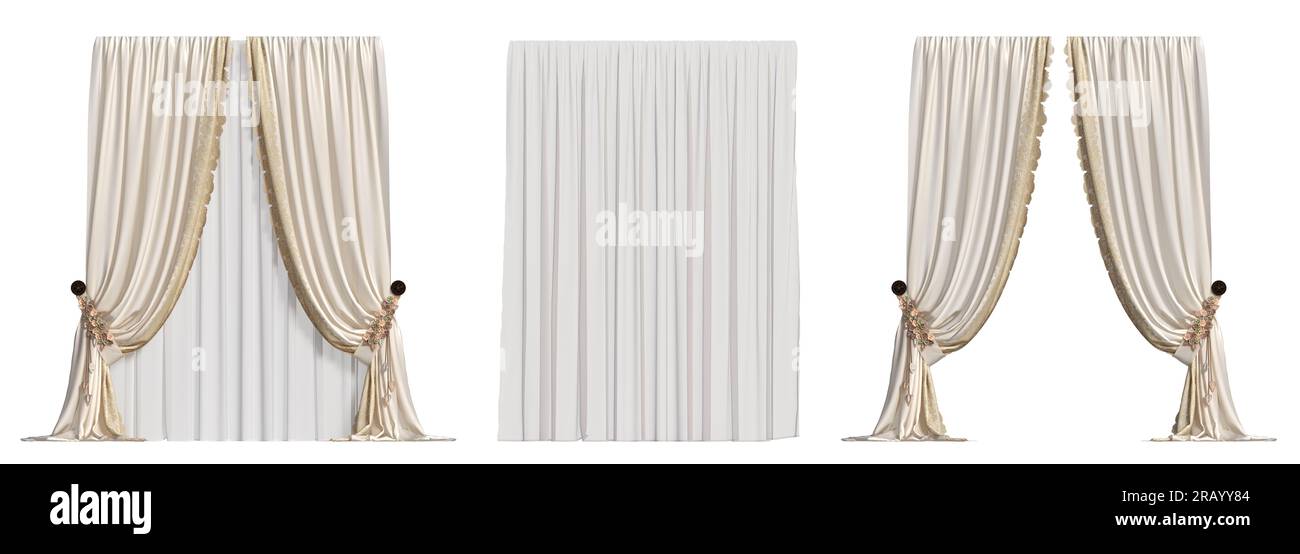 curtain isolated on white background, interior decorations, 3D ...