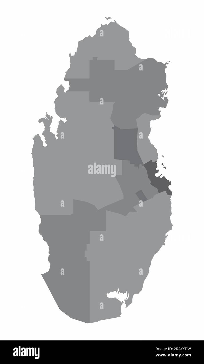 The administrative map of Qatar in grayscale isolated on white ...