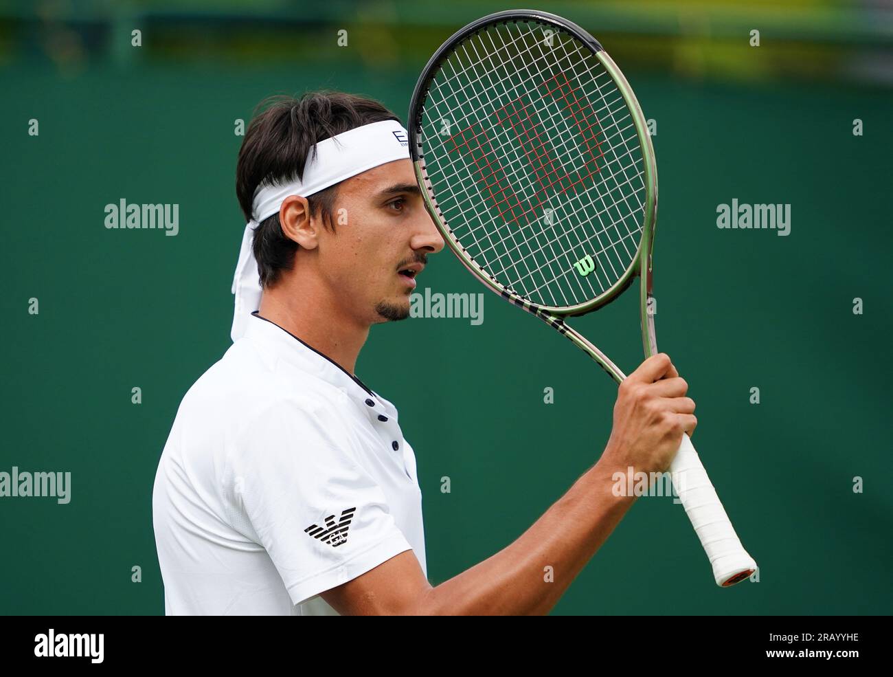 Lorenzo Sonego reacts during his match against Matteo Berrettini (not pictured) on day four of ...