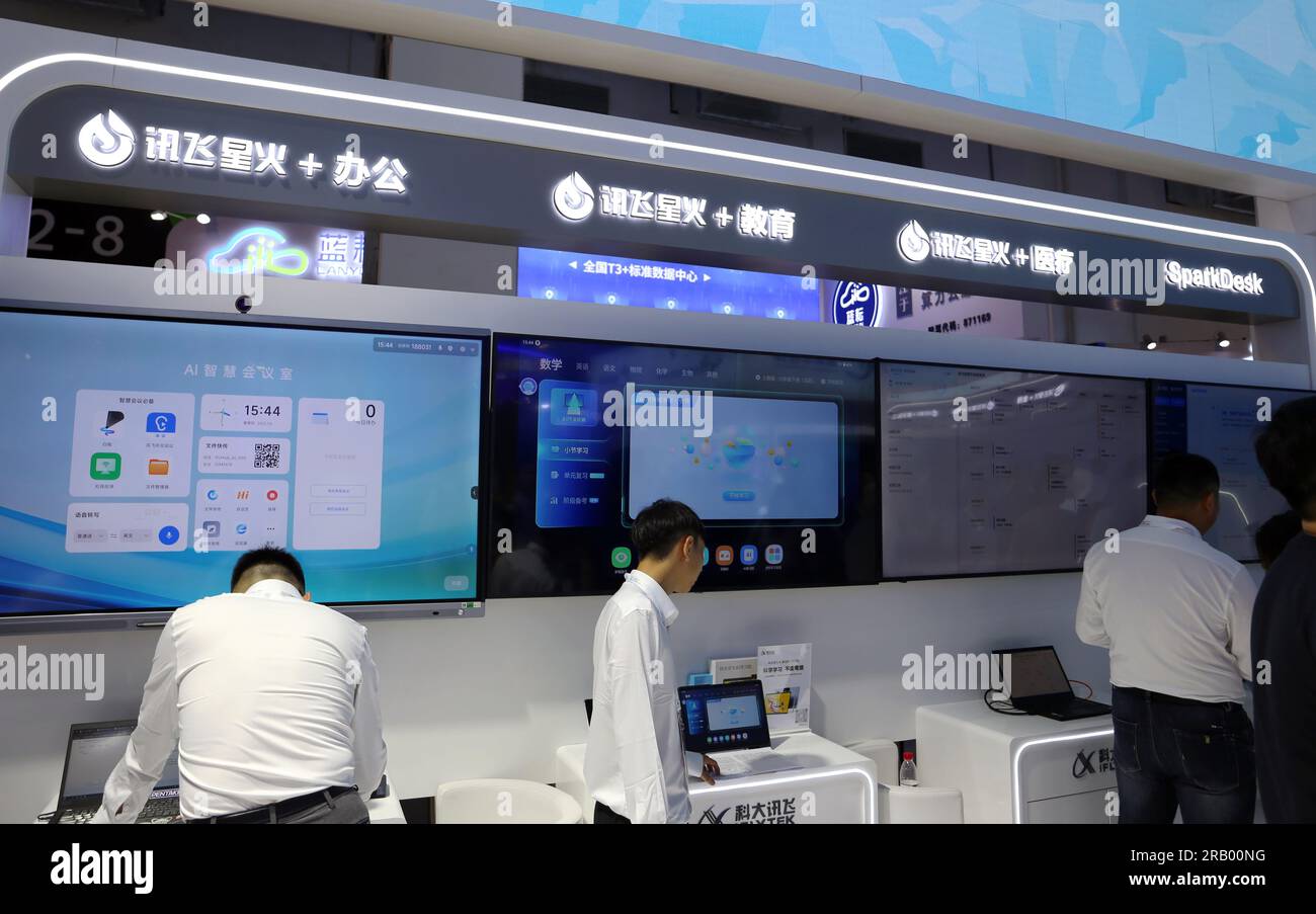 SHANGHAI, CHINA - JULY 6, 2023 - Visitors look at IFlytek's booth at ...