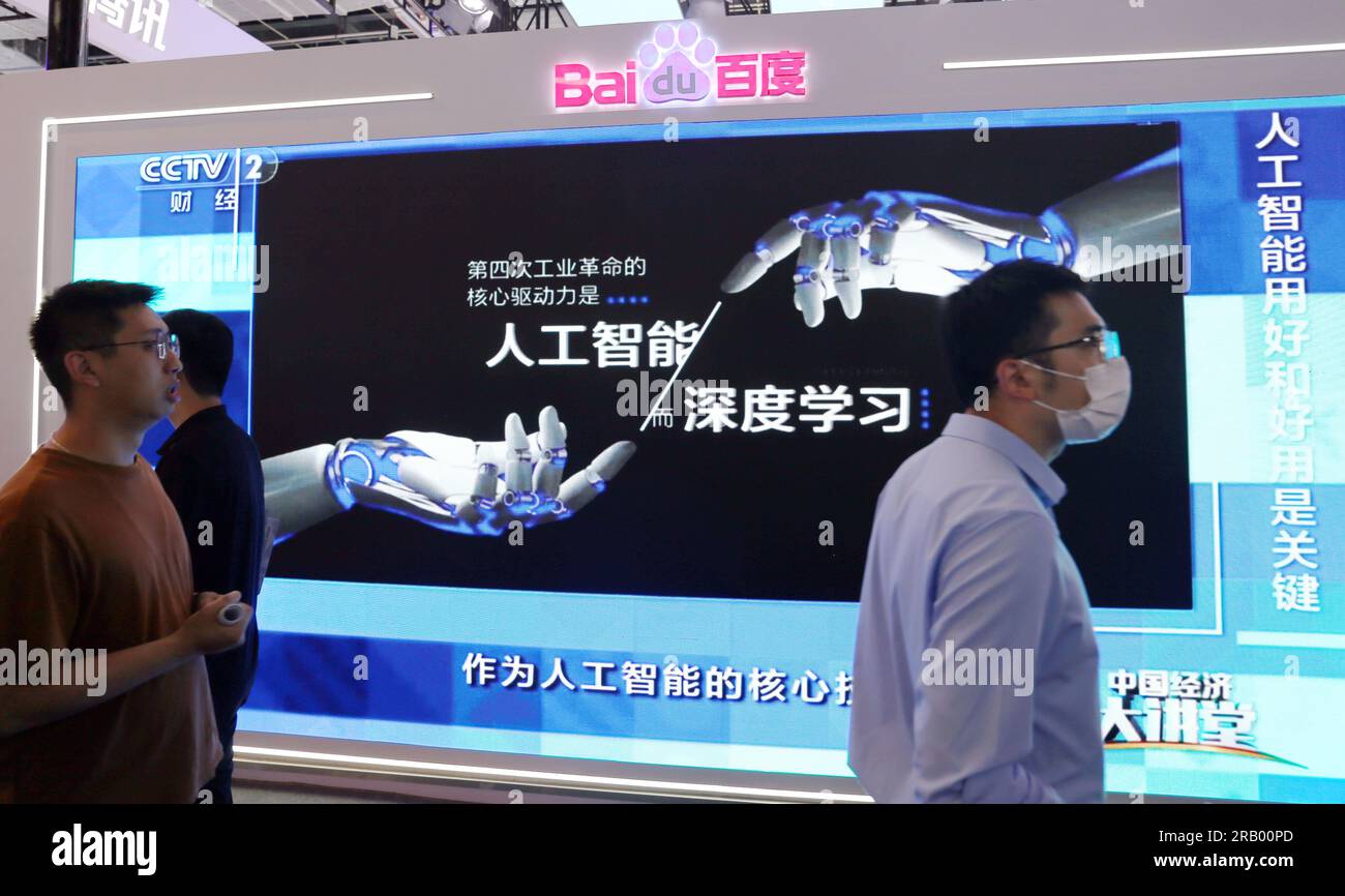 SHANGHAI, CHINA - JULY 6, 2023 - Visitors look at the Baidu booth at ...