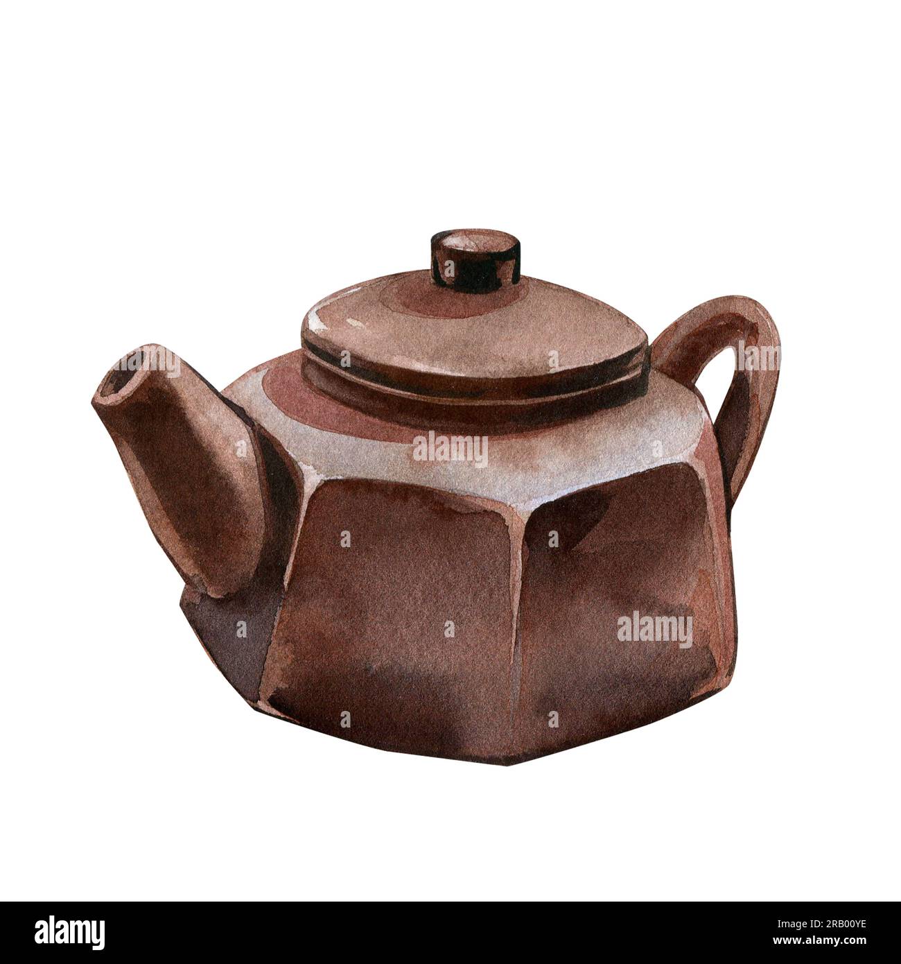 Asian teapot ceramic brown clay for tea ceremony isolated on white ...