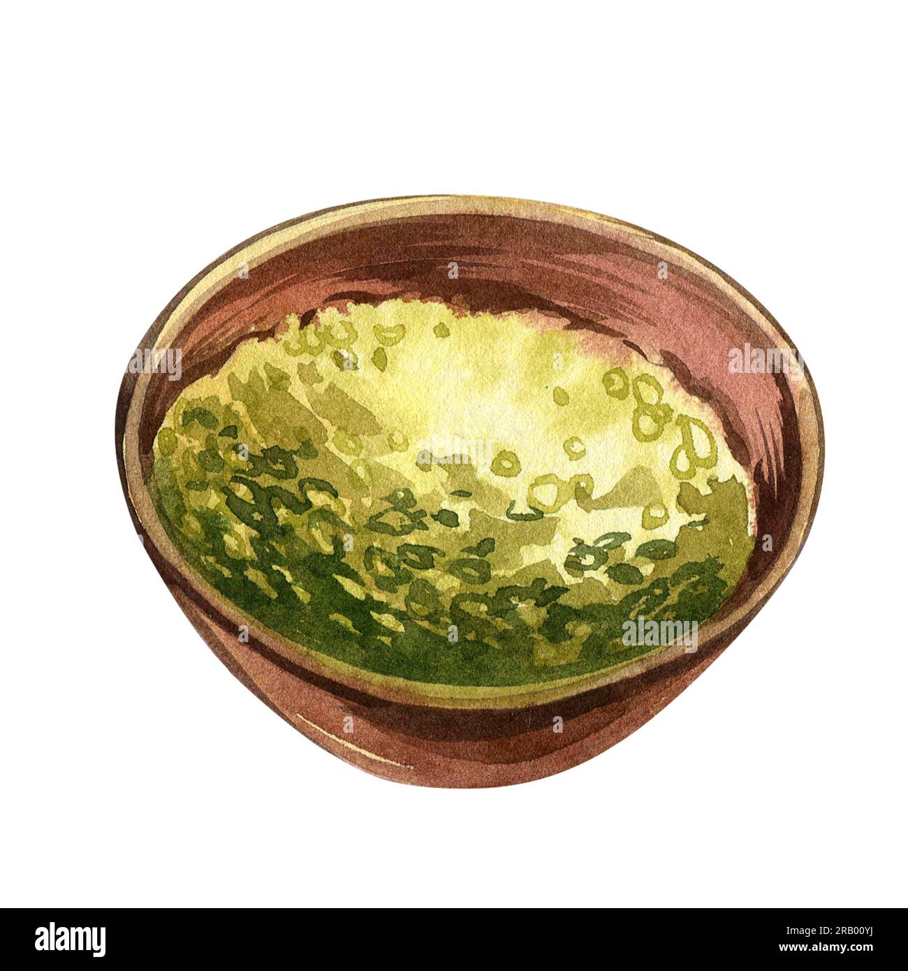 Dry green tea matcha powder in bowl isolated on white background ...