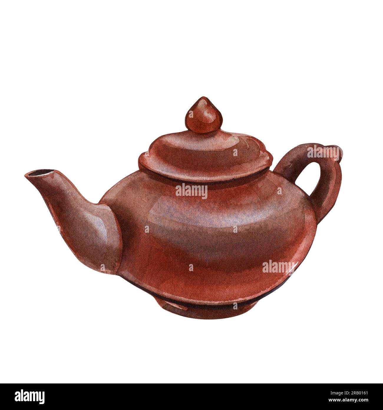 Asian teapot ceramic brown clay for tea ceremony isolated on white ...