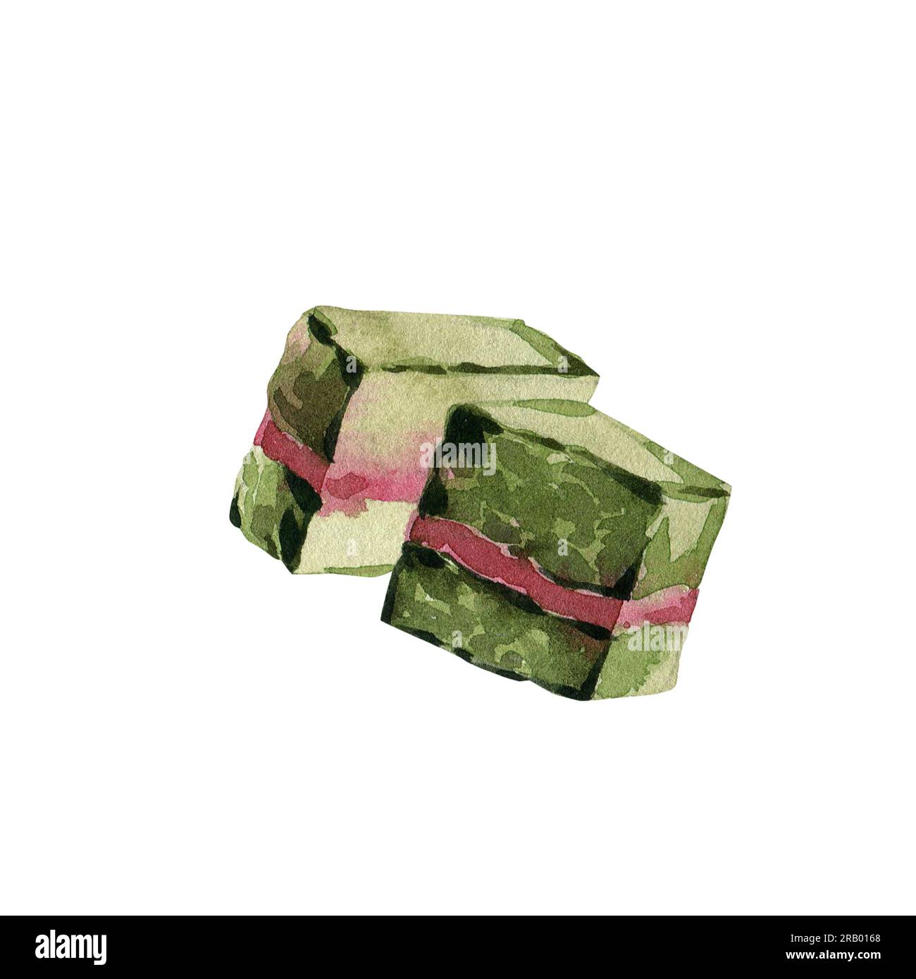 Pressed dry green tea squares isolated on white background. Watercolor ...