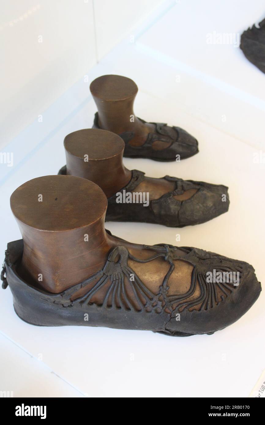 Ancient leather Roman sandals in Hunterian Museum in Glasgow Stock ...