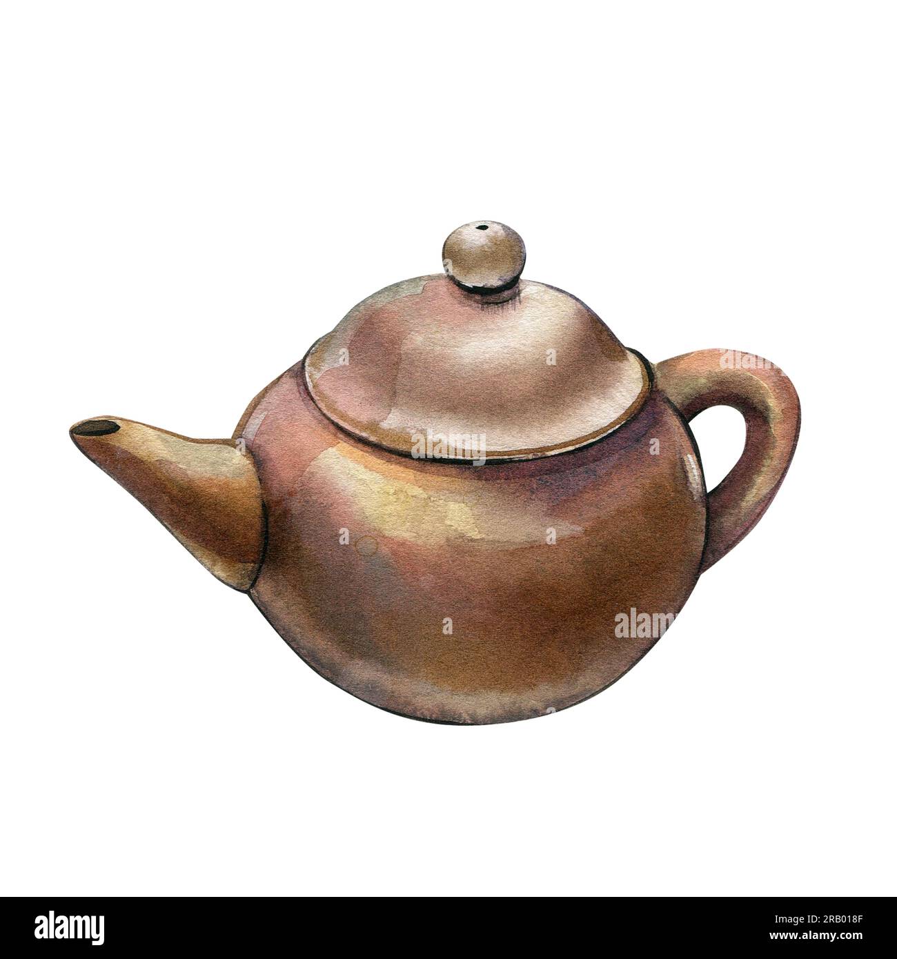Asian teapot ceramic brown clay for tea ceremony isolated on white ...
