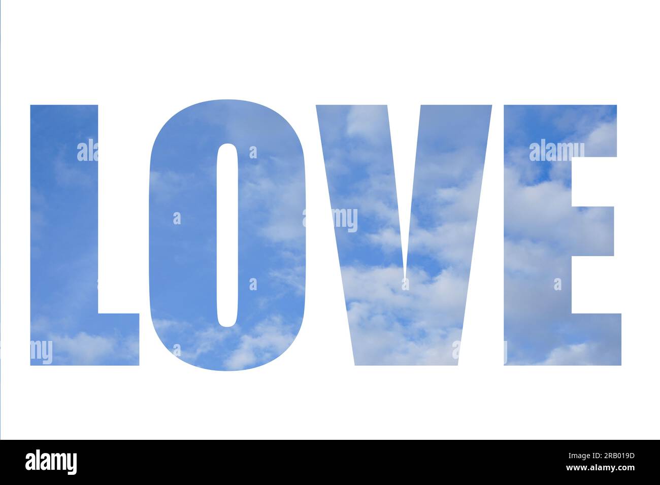 Word love made from blue sky clouds, isolated on white background Stock ...