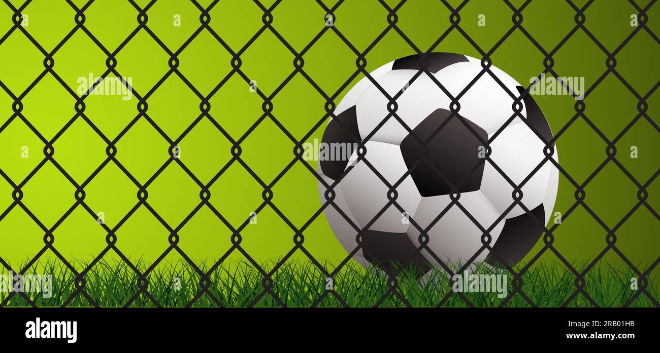 Soccer ball and steel wire chain. Chainlink fence or chain link fence ...