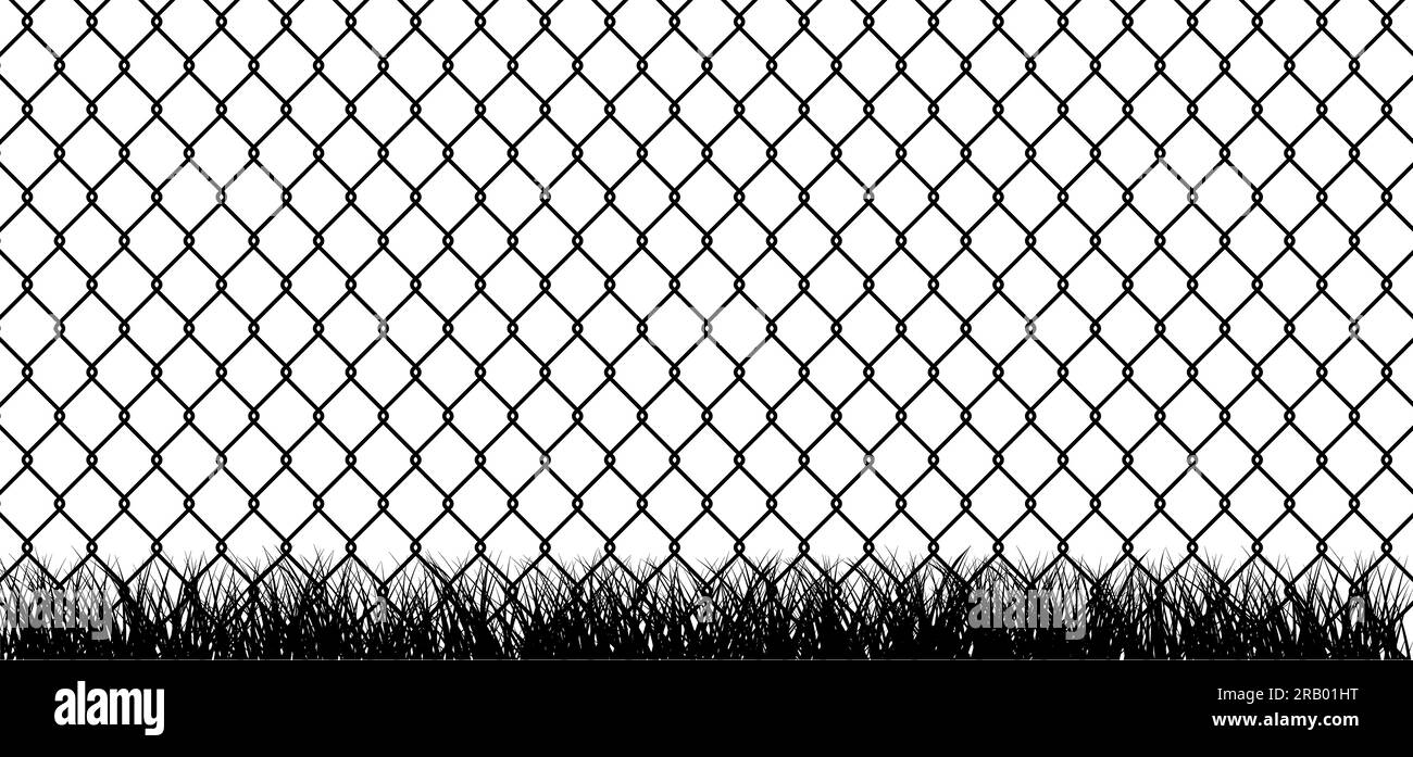 Steel wire chain, line fence and grass border. Chainlink fence. Safety ...