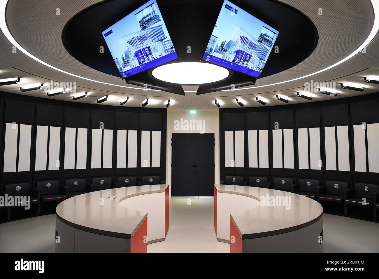 This general view shows the changing room at Campus PSG, the new ...