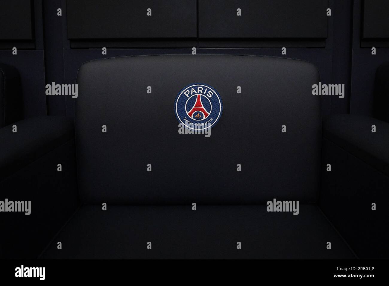 This illustration shows the official PSG logo on a seat in the changing ...