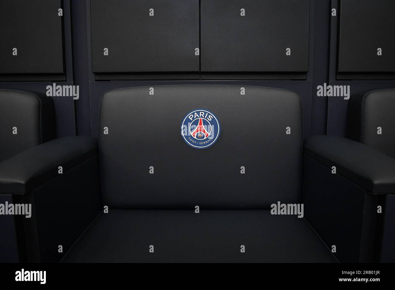 This illustration shows the official PSG logo on a seat in the changing ...