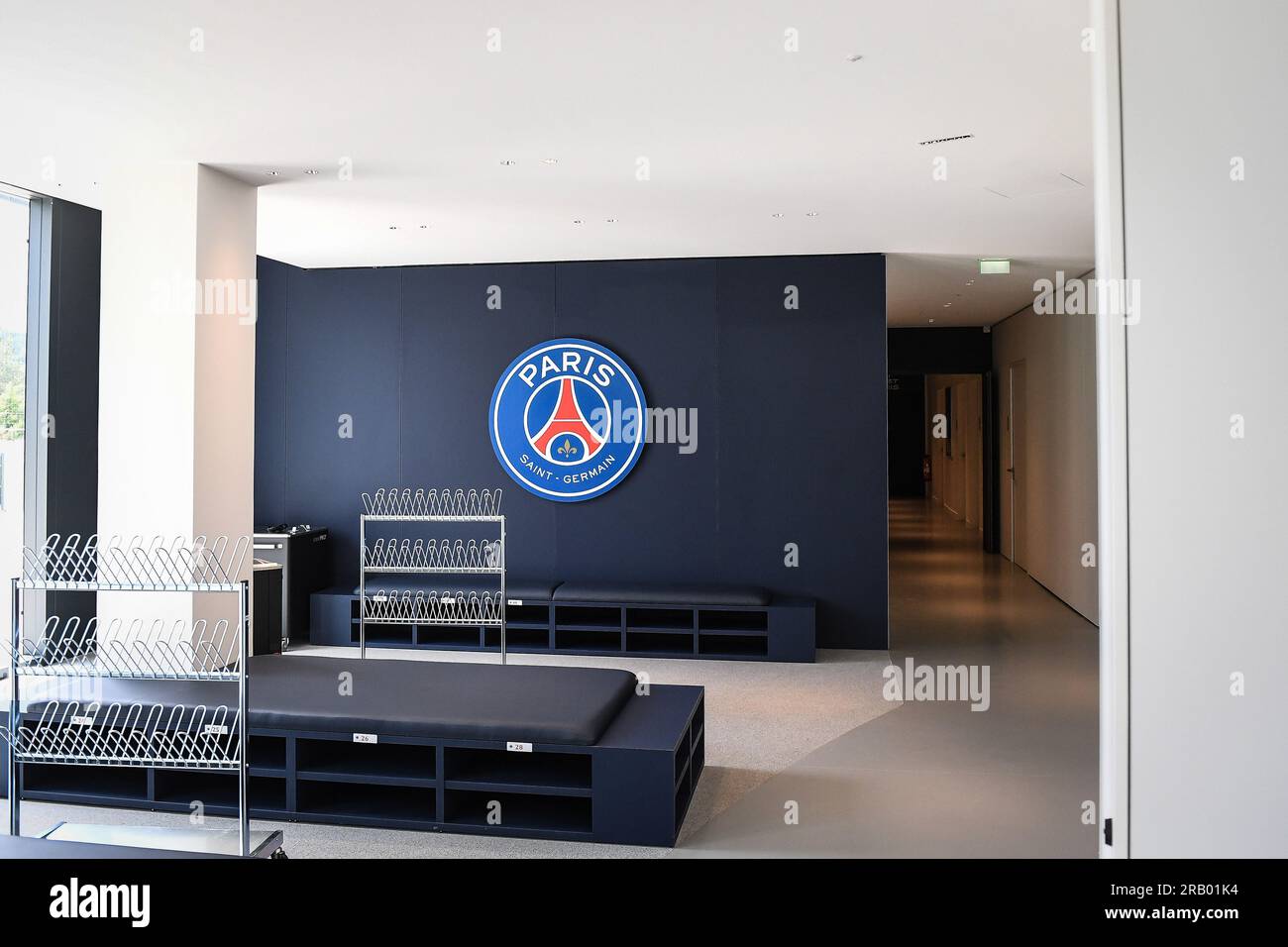 General view and illustration of the official PSG logo inside the ...
