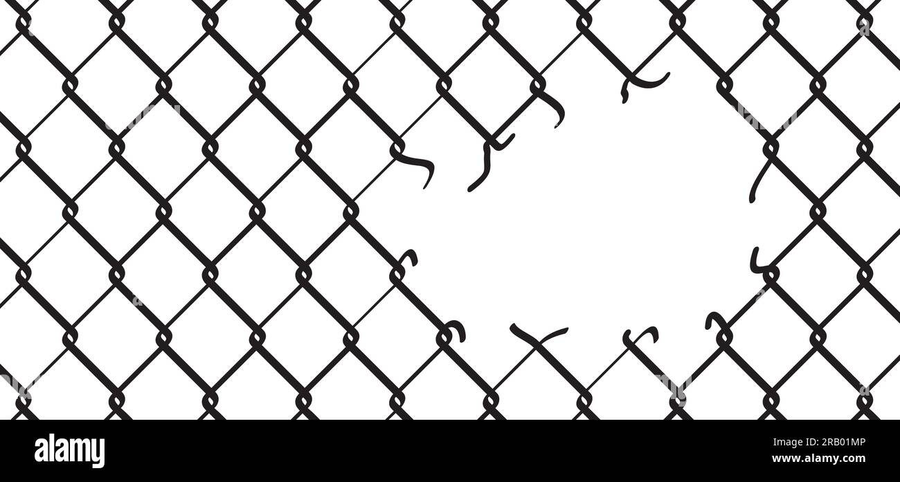 Ripped steel wire chain. Chainlink fence. Safety fence pattern ...