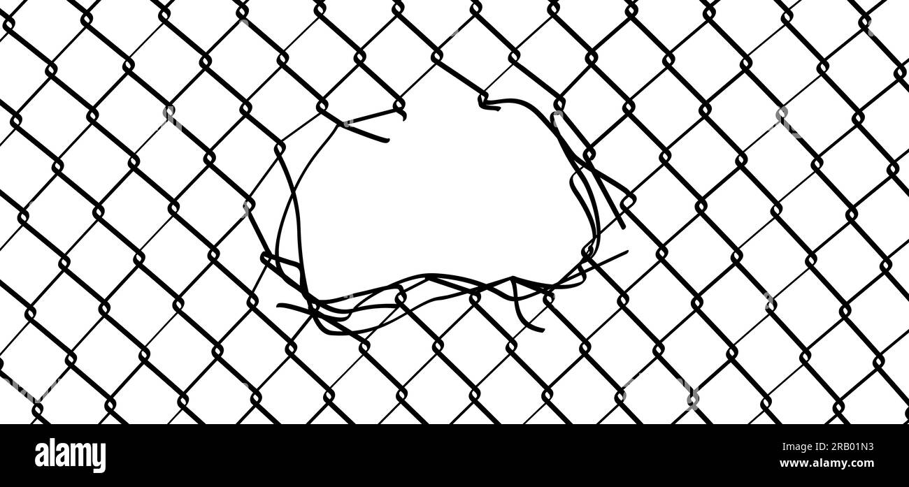 Ripped steel wire chain. Chainlink fence. Safety fence pattern ...