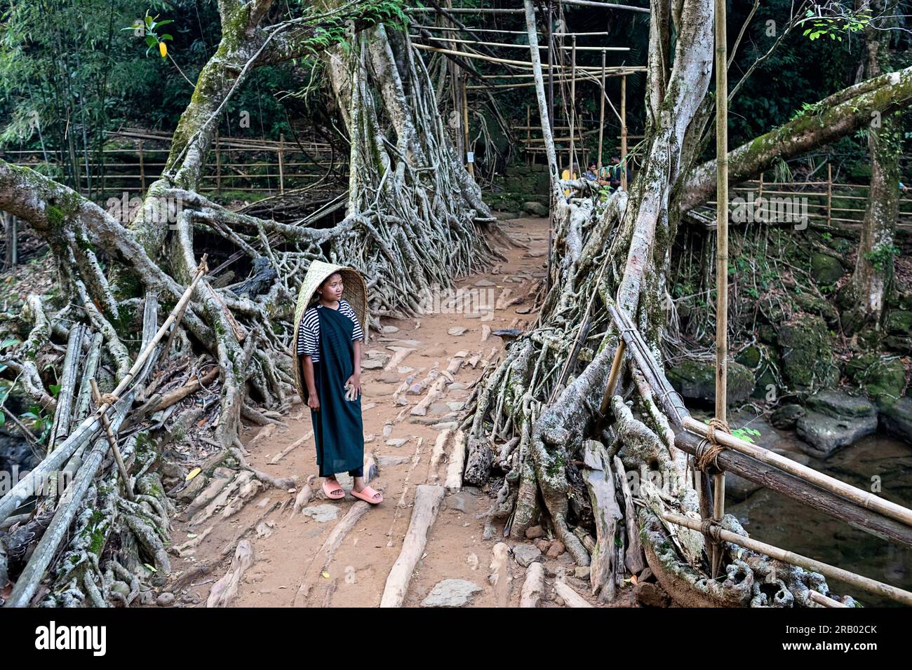 Girl from khasi tribe in traditional clothes wearing traditional rain ...
