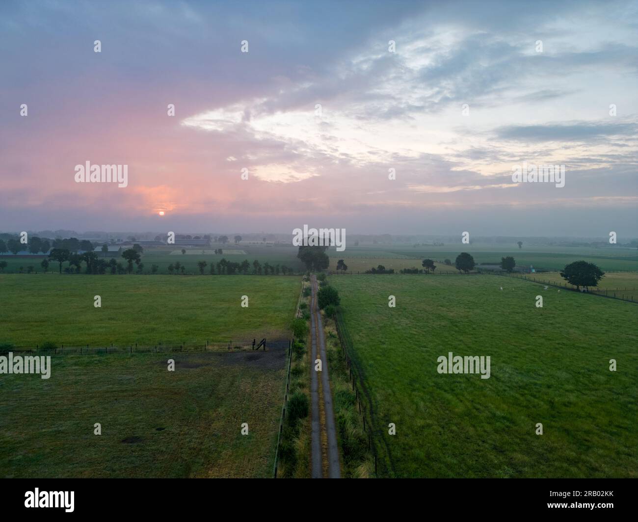 A breathtaking aerial view of a summer landscape where a winding ...
