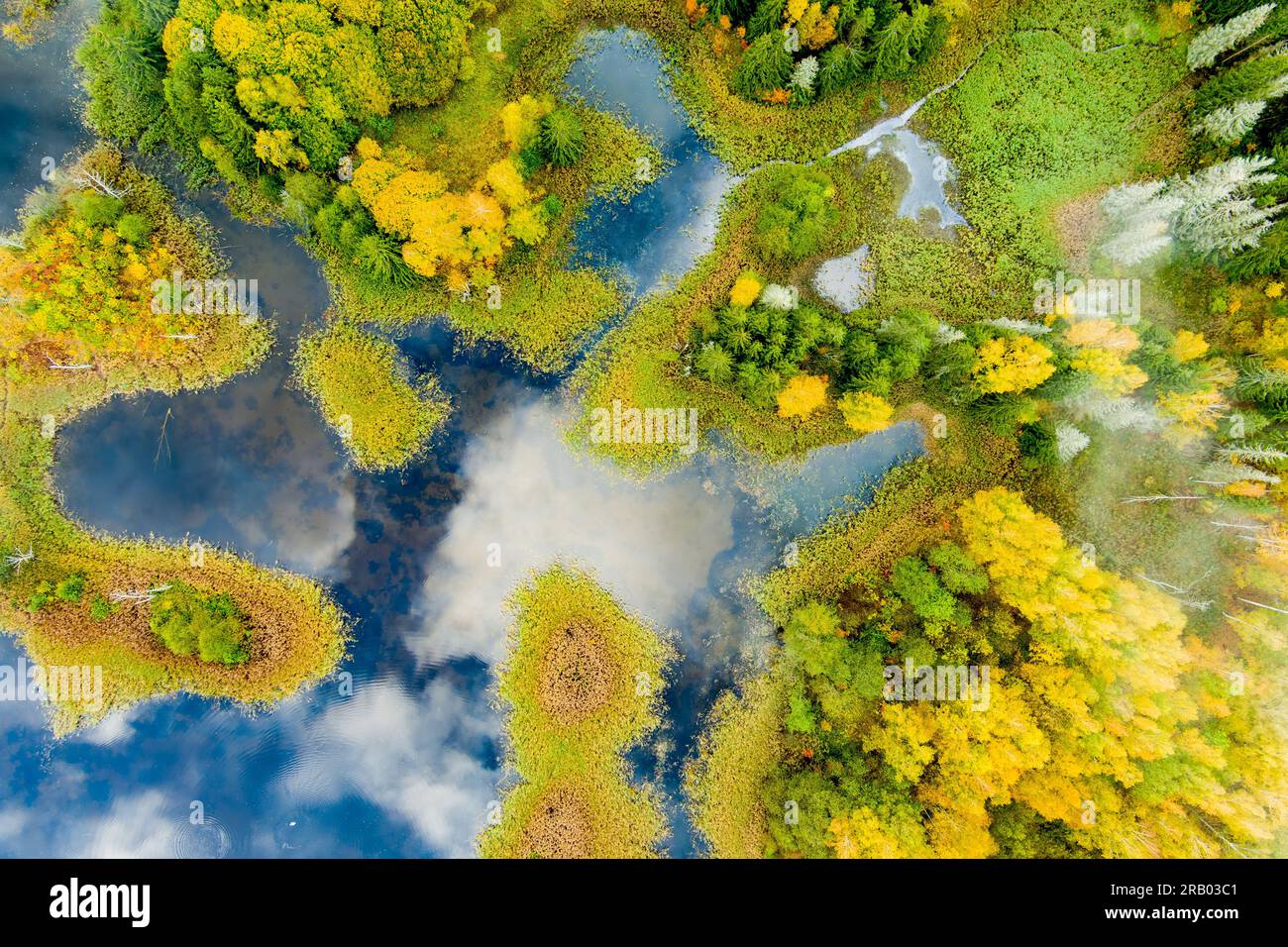 Amazing aerialtop down view of Kirkilai karst lakes in the bright sunny ...
