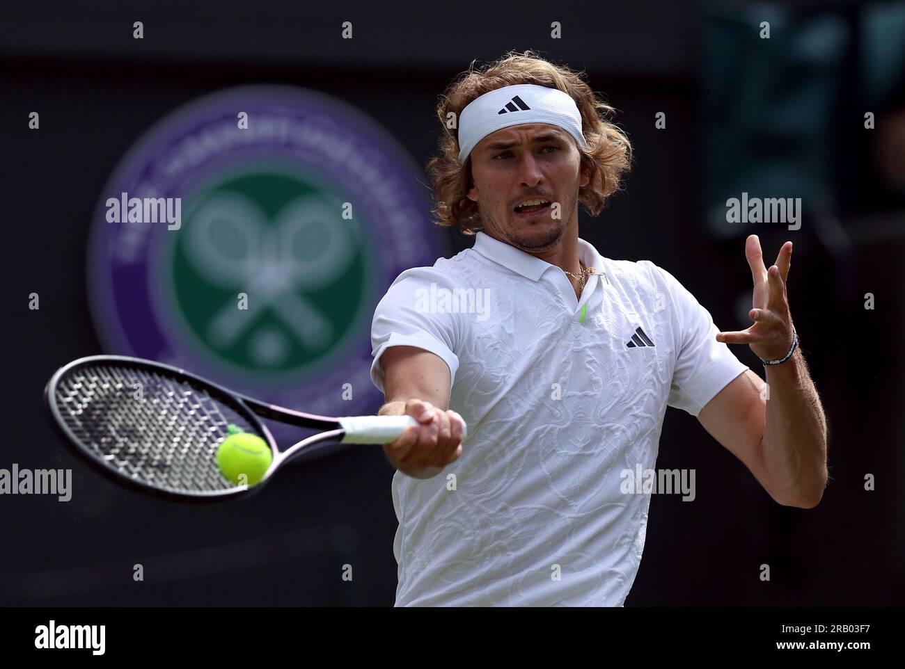 Alexander Zverev in action against Gijs Brouwer (not pictured) on day four of the 2023 Wimbledon ...