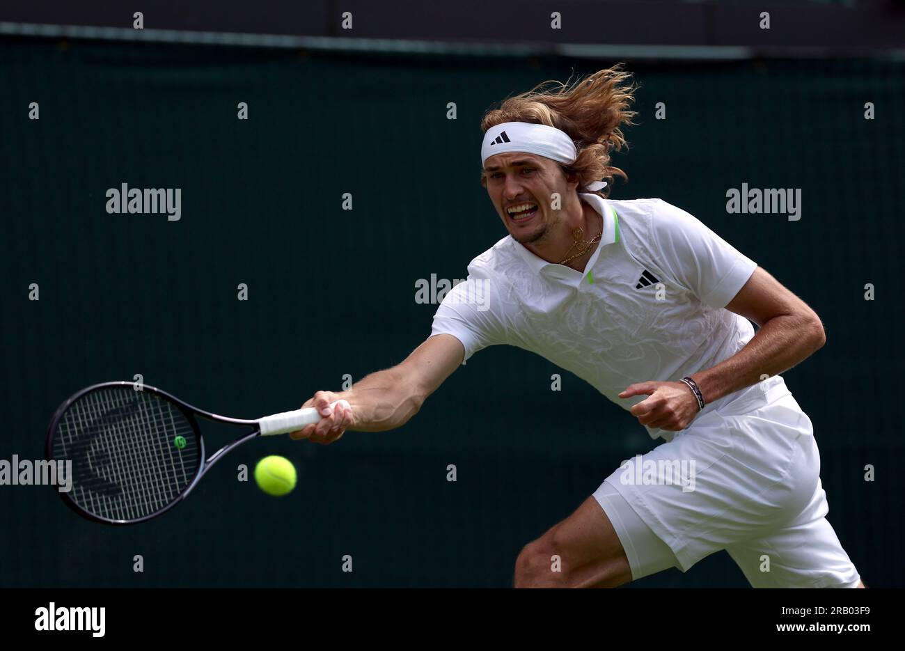 Alexander Zverev in action against Gijs Brouwer (not pictured) on day four of the 2023 Wimbledon ...