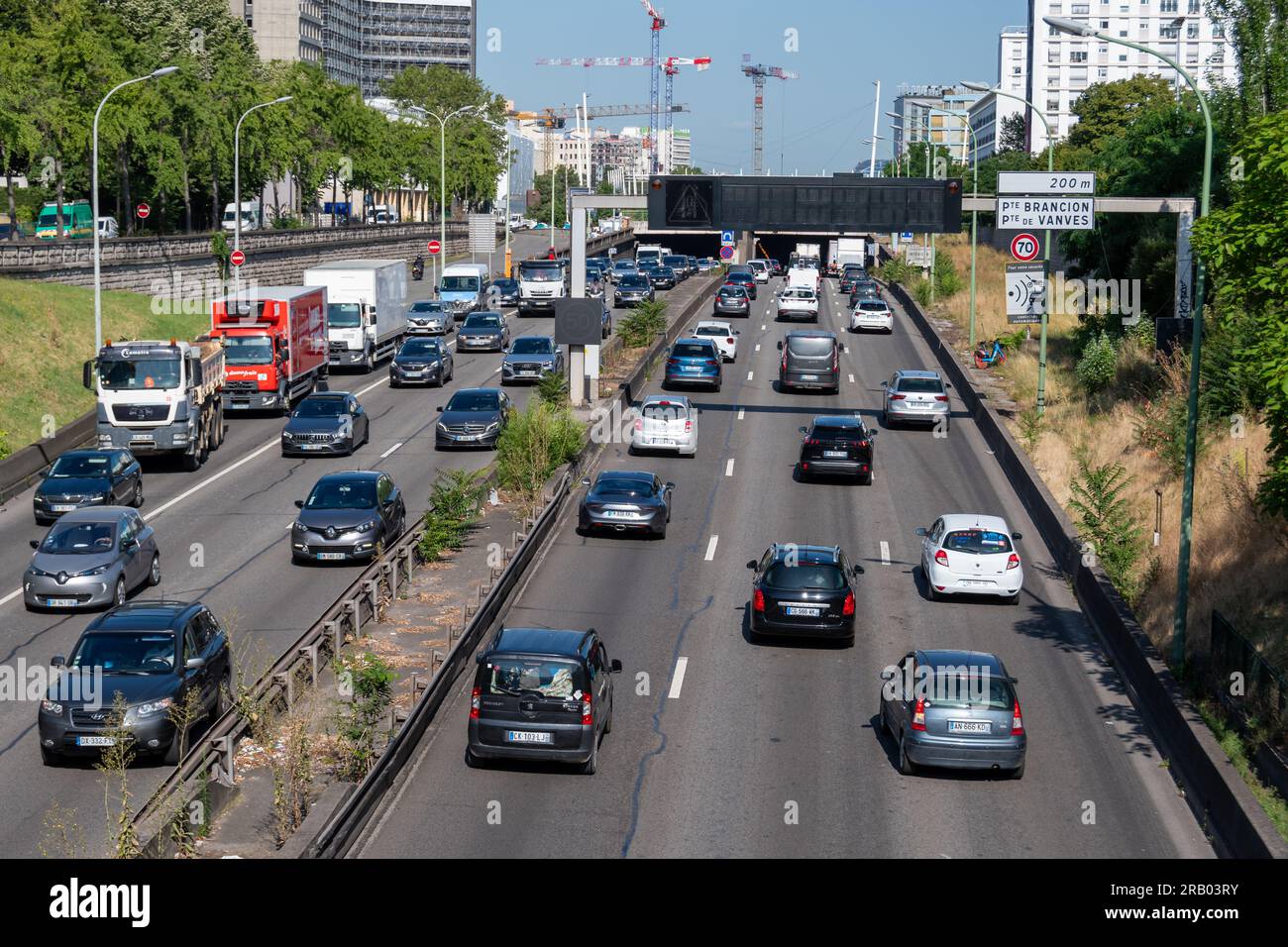 View of vehicle traffic on the Paris Boulevard Peripherique, a ring ...